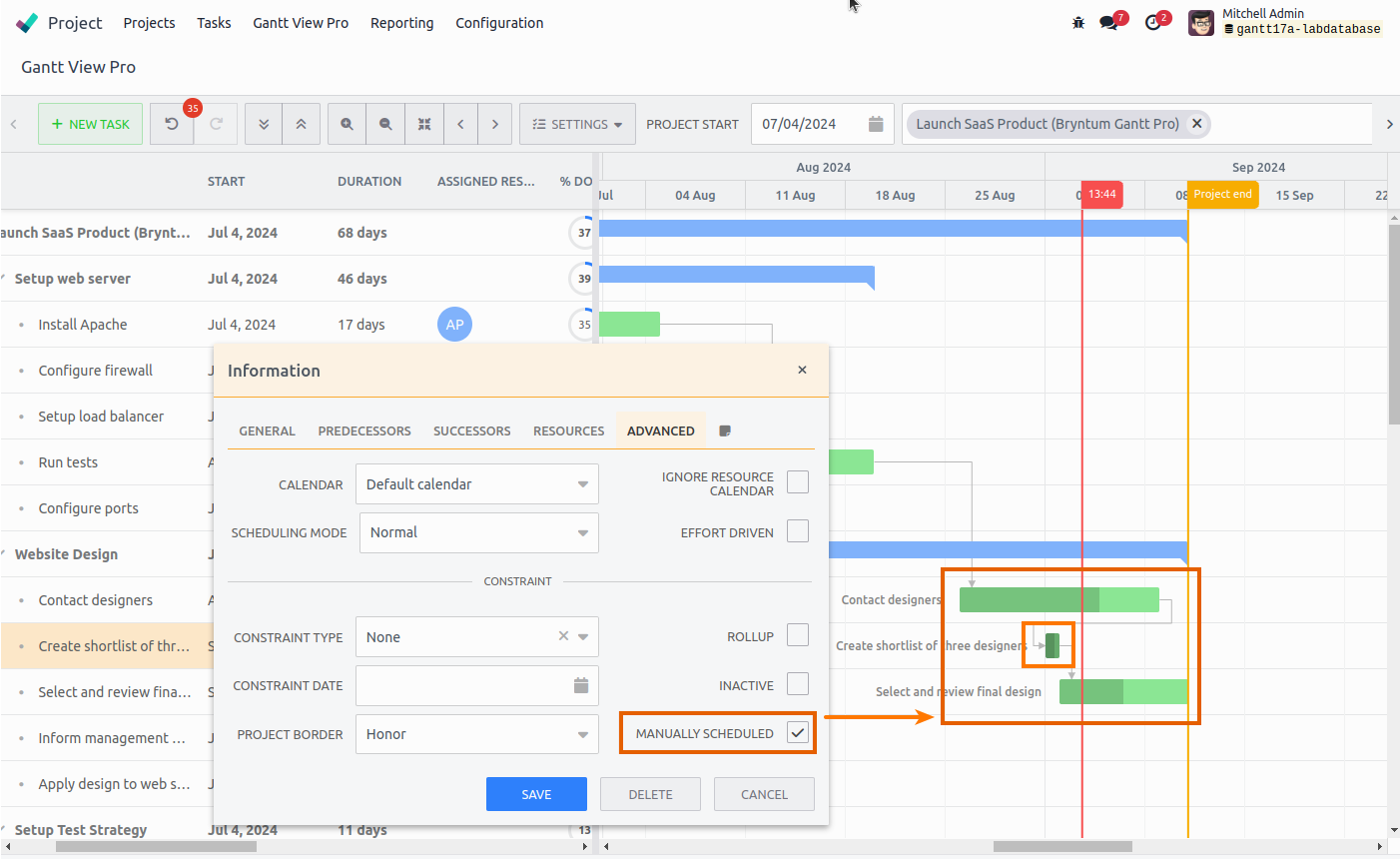 Bryntum Gantt for Odoo Docs